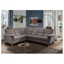 Ecksofa Home Affaire "Pisa L-Form, mit Schlaffunktion, Stauraum, 2x höhenverstellbare" Sofas Gr. B/H/T: 271cm x 95cm x 224cm, Chenille, Bettfunktion rechts, grau (grau, braun) Kopfstützen und Relaxfunktion im Eckelement