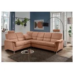 Ecksofa Home Affaire "Pisa L-Form, mit Schlaffunktion, Stauraum, 2x höhenverstellbare" Sofas Gr. B/H/T: 271cm x 95cm x 224cm, Chenille, Bettfunktion rechts, orange (koralle) Kopfstützen und Relaxfunktion im Eckelement