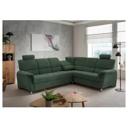 Ecksofa Home Affaire "Pisa L-Form, mit Schlaffunktion, Stauraum, 2x höhenverstellbare" Sofas Gr. B/H/T: 271cm x 95cm x 224cm, Cord, Bettfunktion links, grün (moosgrün) Kopfstützen und Relaxfunktion im Eckelement