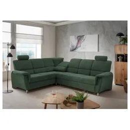 Ecksofa Home Affaire "Pisa L-Form, mit Schlaffunktion, Stauraum, 2x höhenverstellbare" Sofas Gr. B/H/T: 271cm x 95cm x 224cm, Cord, Bettfunktion rechts, grün (moosgrün) Kopfstützen und Relaxfunktion im Eckelement