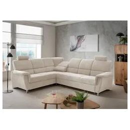 Ecksofa Home Affaire "Pisa L-Form, mit Schlaffunktion, Stauraum, 2x höhenverstellbare" Sofas Gr. B/H/T: 271cm x 95cm x 224cm, Cord, Bettfunktion rechts, beige Kopfstützen und Relaxfunktion im Eckelement