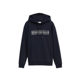 Tom Tailor Denim Herren Hoodie mit Logo Print, blau, Uni, Gr. M