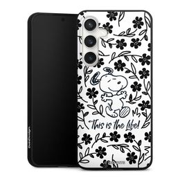 DeinDesign Galaxy S24 FE 5G Handy Premium Silikon H&uuml;lle Handyh&uuml;lle schwarz Case Peanuts Flowers Snoopy Silikon Premium Case