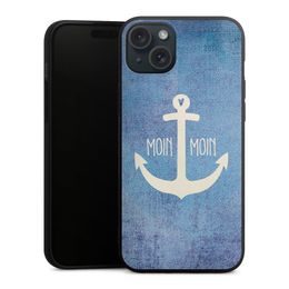 DeinDesign iPhone 15 Plus Handy Premium Silikon H&uuml;lle Handyh&uuml;lle schwarz Case Anchor Maritim Blue Silikon Premium Case