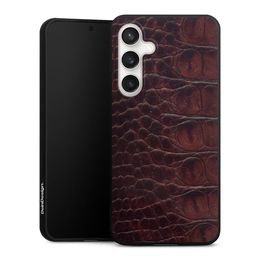 DeinDesign Galaxy S24 FE 5G Handy Premium Silikon H&uuml;lle Handyh&uuml;lle schwarz Case Leather Crocodile Animal Print Silikon Premium Case