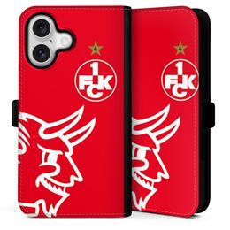 DeinDesign iPhone 16 Handy Klapph&uuml;lle Handyh&uuml;lle aus Kunst Leder schwarz Flip Case Star Devil 1. Fc Kaiserslautern Sideflip mit Lasche