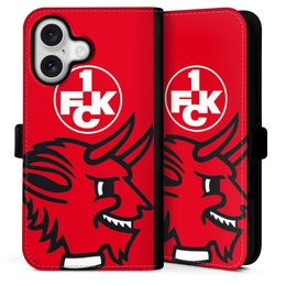 DeinDesign iPhone 16 Handy Klapph&uuml;lle Handyh&uuml;lle aus Kunst Leder schwarz Flip Case Devil 1. Fc Kaiserslautern 1. Fck Sideflip mit Lasche