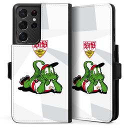 DeinDesign Galaxy S21 Ultra 5G Handy Klapph&uuml;lle Handyh&uuml;lle aus Kunst Leder schwarz Flip Case Vfb Stuttgart Mascot Official Licensed Product Sideflip mit Lasche