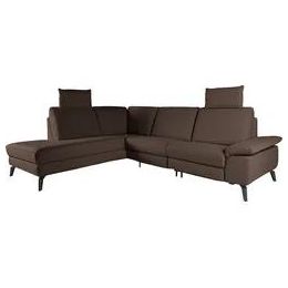 Ecksofa Alina Sofas Gr. B/H/T: 267cm x 118cm x 210cm, Struktur GBA, Ottomane links, ohne Funktion, braun (dunkelbraun gba 24) inkl. Kopfstützen, wahlweise mit Relaxfunktion, Breite: 267 cm