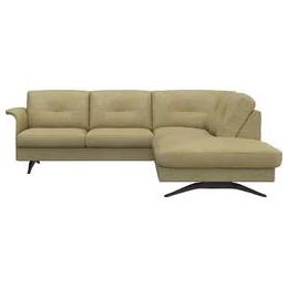 Ecksofa FLEXLUX "Glow, super bequem durch hochwertigem Sitzaufbau mit Federkern, L-Form" Sofas Gr. B/H/T: 236cm x 81cm x 224cm, Bouclé, Ottomane links, Armlehnen in geölter Eiche, gelb (mustard yellow) Modernes skandinavisches Design