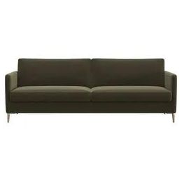 3-Sitzer FLEXLUX "Fiore, super Sitzkomfort durch Kaltschaum im Sitz" Sofas Gr. B/H/T: 214cm x 85cm x 92cm, Velvet, grün (moss grün) schmale Armlehnen, Füße Alu+ Eiche