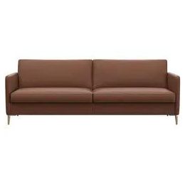 3-Sitzer FLEXLUX "Fiore, super Sitzkomfort durch Kaltschaum im Sitz" Sofas Gr. B/H/T: 214cm x 85cm x 92cm, Echtleder, braun (old chesnut) schmale Armlehnen, Füße Alu+ Eiche