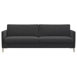 3-Sitzer FLEXLUX "Fiore, super Sitzkomfort durch Kaltschaum im Sitz" Sofas Gr. B/H/T: 214cm x 85cm x 92cm, Lederoptik, grau (shark grau) schmale Armlehnen, Füße Alu+ Eiche