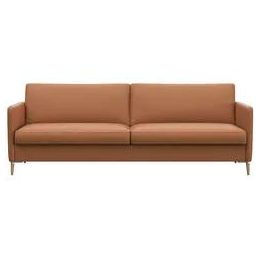 3-Sitzer FLEXLUX "Fiore, super Sitzkomfort durch Kaltschaum im Sitz" Sofas Gr. B/H/T: 214cm x 85cm x 92cm, Echtleder, braun (modern cogna) schmale Armlehnen, Füße Alu+ Eiche