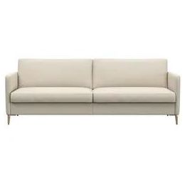 3-Sitzer FLEXLUX "Fiore, super Sitzkomfort durch Kaltschaum im Sitz" Sofas Gr. B/H/T: 214cm x 85cm x 92cm, Echtleder, weiß (warm weiß) schmale Armlehnen, Füße Alu+ Eiche