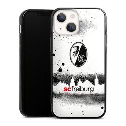 DeinDesign iPhone 13 Mini Handy Slim Case extra d&uuml;nn Silikon Handyh&uuml;lle schwarz H&uuml;lle Skyline Sc Freiburg Logo Silikon Slim Case