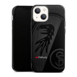DeinDesign iPhone 13 Mini Handy Slim Case extra d&uuml;nn Silikon Handyh&uuml;lle schwarz H&uuml;lle Sc Freiburg Metallic Look Official Licensed Product Silikon Slim Case