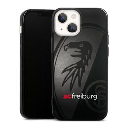 DeinDesign iPhone 13 Mini Handy Slim Case extra d&uuml;nn Silikon Handyh&uuml;lle schwarz H&uuml;lle Official Licensed Product Sc Freiburg Metallic Look Silikon Slim Case