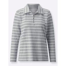 WITT Damen Sweatshirt im Ringel-Dessin, steingrau-ecru-geringelt, Gr&ouml;&szlig;e 38