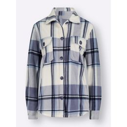 WITT Damen Fleecejacke mit Kn&ouml;pfen in Horn-Optik, champagner-taubenblau-kariert, Gr&ouml;&szlig;e 42