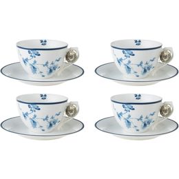 Cappuccinotasse LAURA ASHLEY BLUEPRINT COLLECTABLES "China Rose" Trinkgefäße Gr. Ø 9,5cm x 7,1cm, 260 ml, 8 tlg., blau (blau, weiß) 4 Tassen, Untertassen