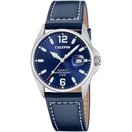 Quarzuhr Calypso Watches "Basic" Armbanduhren blau (dunkelblau) Herren Armbanduhr, Herrenuhr, Lederarmband, analog, Tag