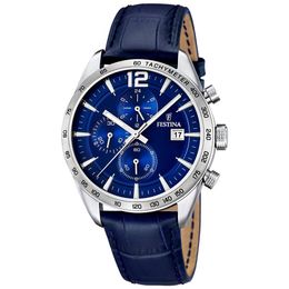 Chronograph Festina "F16760/3" Armbanduhren blau Herren Armbanduhr, Quarzuhr, Herrenuhr, Lederarmband, Stoppfunktion