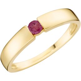 Fingerring Firetti "Schmuck Geschenk Gold 375 Damenring Goldring Solitär" Fingerringe Gr. 18, Gelbgold 375, 3,8mm, goldfarben (gelbgoldfarben, rot, rot) Damen mit Rubin