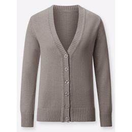 WITT Damen Strickjacke mit farblich abgestimmten Kn&ouml;pfen, taupe-meliert, Gr&ouml;&szlig;e 42