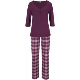 Vivance Dreams by Lascana Damen Pyjama, rosa-kariert, bordeaux-kariert, Gr&ouml;&szlig;e 36/38