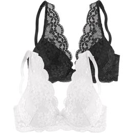 petite fleur by Lascana Damen Push-up-BH, wei&szlig;+schwarz, Gr&ouml;&szlig;e 90C