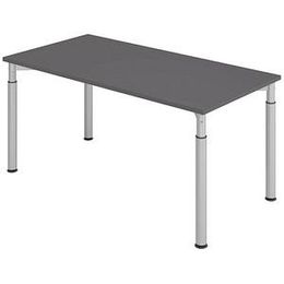 Hammerbacher YS16 höhenverstellbarer Schreibtisch grafit rechteckig, 4-Fuß-Gestell silber 160,0 x 80,0 cm