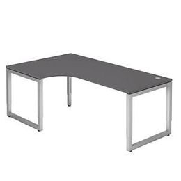 Hammerbacher RS82 höhenverstellbarer Schreibtisch grafit L-Form, O-Fuß-Gestell silber 200,0 x 120,0 cm