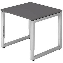 Hammerbacher RS08 höhenverstellbarer Schreibtisch grafit quadratisch, O-Fuß-Gestell silber 80,0 x 80,0 cm