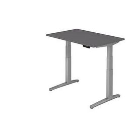 Hammerbacher XBHM12 elektrisch höhenverstellbarer Schreibtisch grafit rechteckig, C-Fuß-Gestell silber 120,0 x 80,0 cm