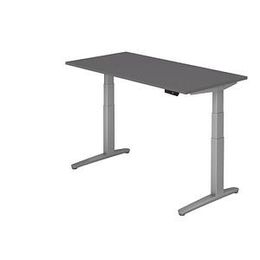 Hammerbacher XBHM16 elektrisch höhenverstellbarer Schreibtisch grafit rechteckig, C-Fuß-Gestell silber 160,0 x 80,0 cm