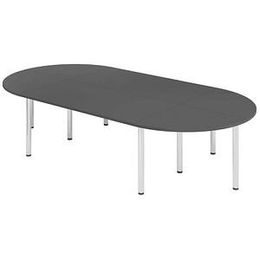 Hammerbacher Konferenztisch grafit oval, Rundrohr chrom, 320,0 x 160,0 x 72,0 - 74,0 cm