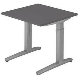 Hammerbacher XB08 höhenverstellbarer Schreibtisch grafit quadratisch, C-Fuß-Gestell silber 80,0 x 80,0 cm