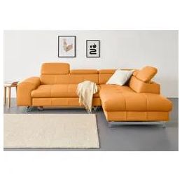 Ecksofa COTTA "Chef L-Form" Sofas Gr. B/H/T: 257cm x 72cm x 206cm, Leder PAMPAS, Ottomane rechts, mit Kopfteilverstellung-ohne Bettfunktion, gelb (amber) mit Kopfteilverstellung, wahlweise Bettfunktion