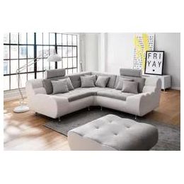 Ecksofa TRENDS BY HG "Loft L-Form", weiß (weiß, silber), B:225cm H:75cm T:225cm, Sofas, mit Kopfstützen und Metallfuß, frei im Raum stellbar