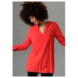 Longbluse Aniston SELECTED Gr. 42, rot, Damen, Web, Obermaterial: 100% Viskose, unifarben, Blusen, mit extra-langen Manschetten