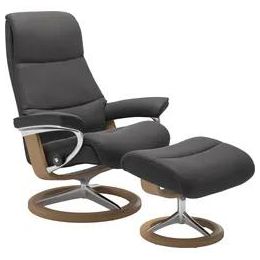 Relaxsessel stressless "View" Sessel Gr. Leder PALOMA, Relaxfunktion-Drehfunktion-PlusTMSystem-Gleitsystem-BalanceAdaptTM, B/H/T: 82cm x 109cm x 81cm, grau (rock paloma) mit Signature Base, Größe M,Gestell Eiche