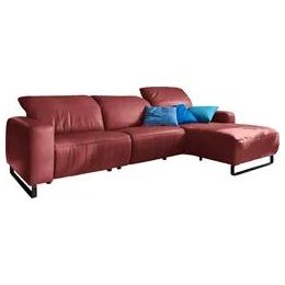 Ecksofa Home Affaire "Juist L-Form" Sofas Gr. B/H/T: 290cm x 85cm x 180cm, NaturLEDER, Recamiere rechts, mit motorischer Relaxfunktion, rot mit Kopfteilverstellung und schwarzen Metallkufen