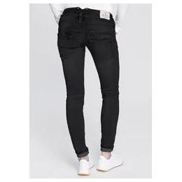 Röhrenjeans Herrlicher "PITCH SLIM REUSED DENIM" Gr. 25, Länge 32, blau (tempest) Damen Jeans Low Waist mit leichtem Push-Up-Effekt