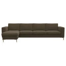 Ecksofa FLEXLUX "Fiore, super bequem durch hochwertigen Sitzaufbau mit Kaltschaum" Sofas Gr. B/H/T: 295cm x 85cm x 159cm, Lederoptik, Chaiselongue links, braun (camel brown) breite Armlehnen, Füße Alu+ Eiche, L-Form