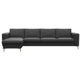 Ecksofa FLEXLUX "Fiore, super bequem durch hochwertigen Sitzaufbau mit Kaltschaum" Sofas Gr. B/H/T: 295cm x 85cm x 159cm, Echtleder, Chaiselongue links, schwarz (deep black) breite Armlehnen, Füße Alu+ Eiche, L-Form