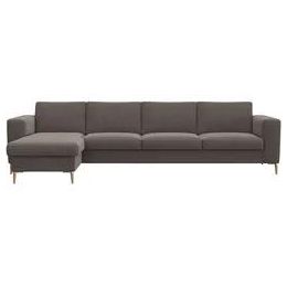 Ecksofa FLEXLUX "Fiore, super bequem durch hochwertigen Sitzaufbau mit Kaltschaum" Sofas Gr. B/H/T: 295cm x 85cm x 159cm, Struktur, Chaiselongue links, braun (taupe brown) breite Armlehnen, Füße Alu+ Eiche, L-Form