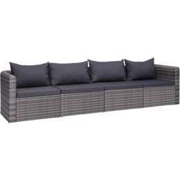 vidaXL - 4-tlg. Garten-Sofagarnitur mit Kissen Grau Poly Rattan