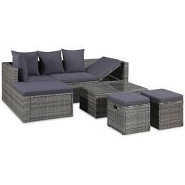 vidaXL - 4-tlg. Garten-Lounge-Set mit Auflagen Poly Rattan Grau