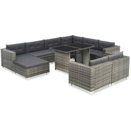 10-tlg. Garten-Lounge-Set mit Auflagen Poly Rattan Grau vidaXL